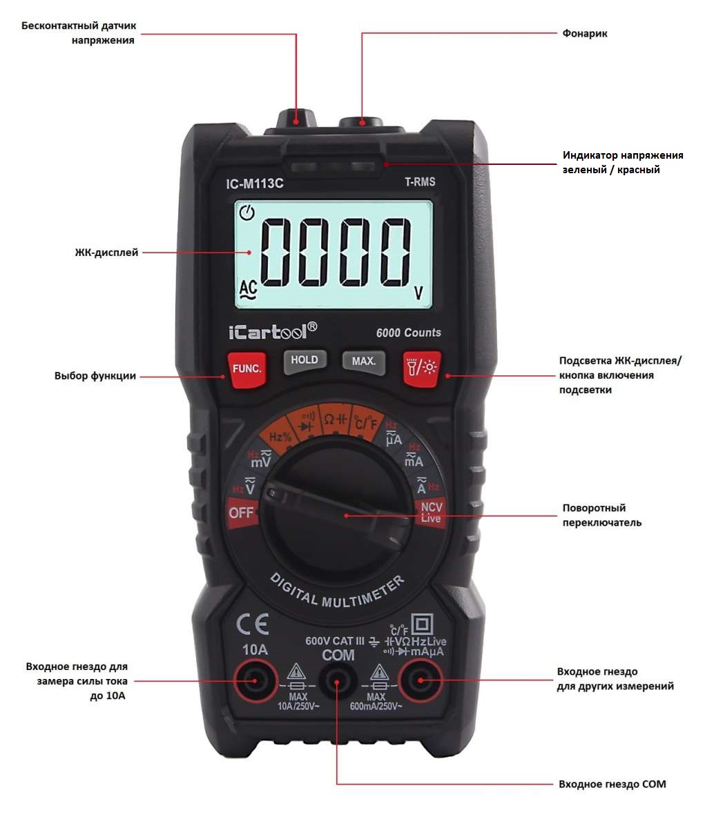 IC-M113C Мультиметр цифровой iCartool IC-M113C купить на сайте Car-tool.RU